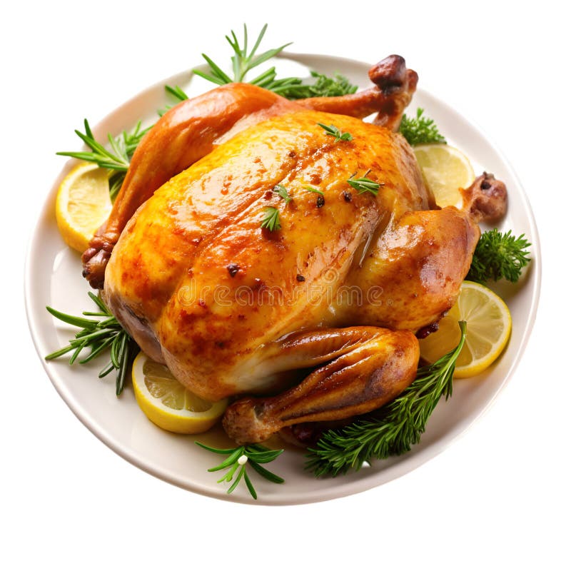 Roasted Chicken on Plate on White Background Stock Illustration ...