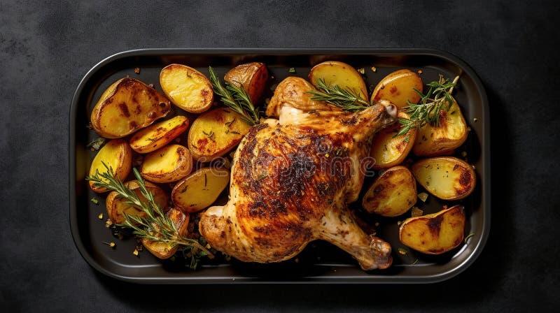 Roasted Chicken with Potatoes AI Generated Image Stock Illustration ...