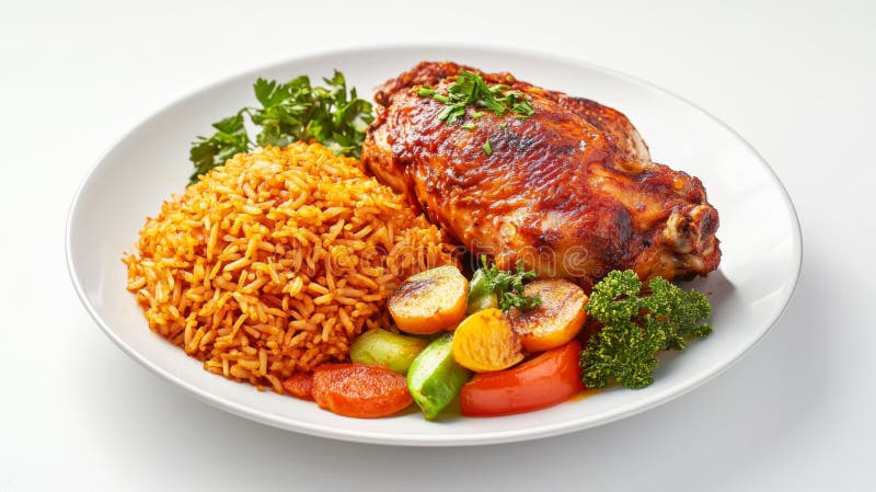 Roasted Chicken with Red Rice and Vegetables Stock Illustration ...