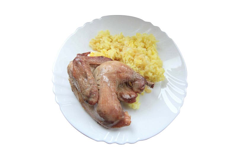 Roasted Chicken and Rice on a Plate Stock Photo - Image of decoration ...