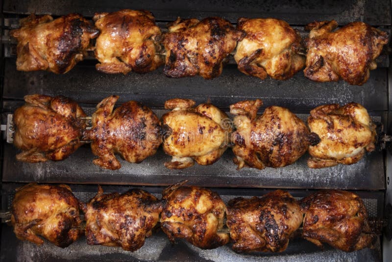 Roasted Chicken in Roasting Machine Stock Photo - Image of healthy ...