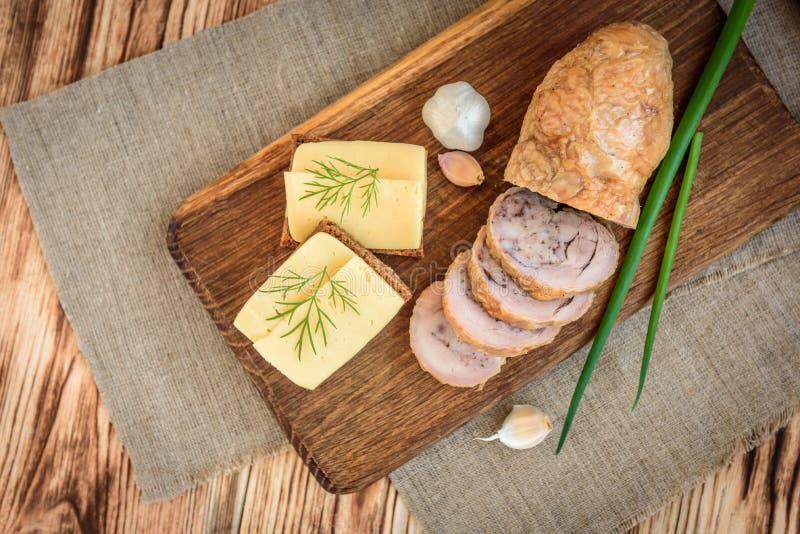 Roasted Chicken Roll Stuffed with Minced Meat and Toast with Cheese on ...