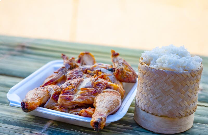 Roasted Chicken with Sticky Rice Stock Photo - Image of cuisine, grain ...
