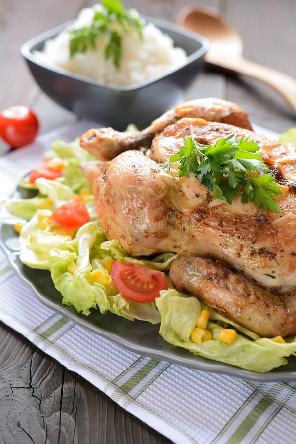 Roasted Chicken with Vegetable Garnish Stock Image - Image of platter ...