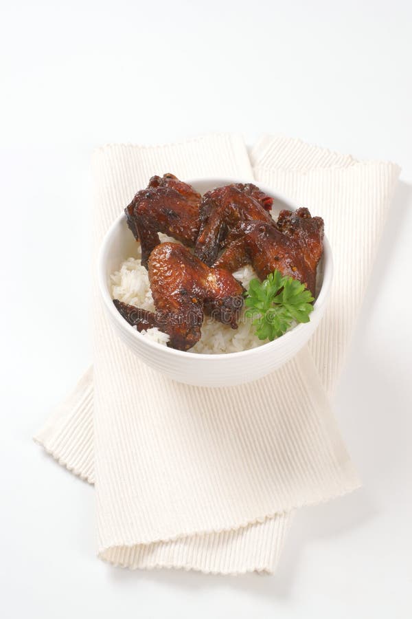 Roasted Chicken Wings with Rice Stock Photo - Image of fried, dinner ...