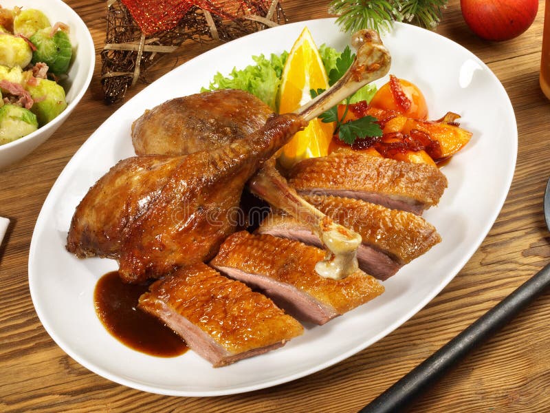 Roasted Christmas Goose with Christmas Decoration Stock Photo - Image ...