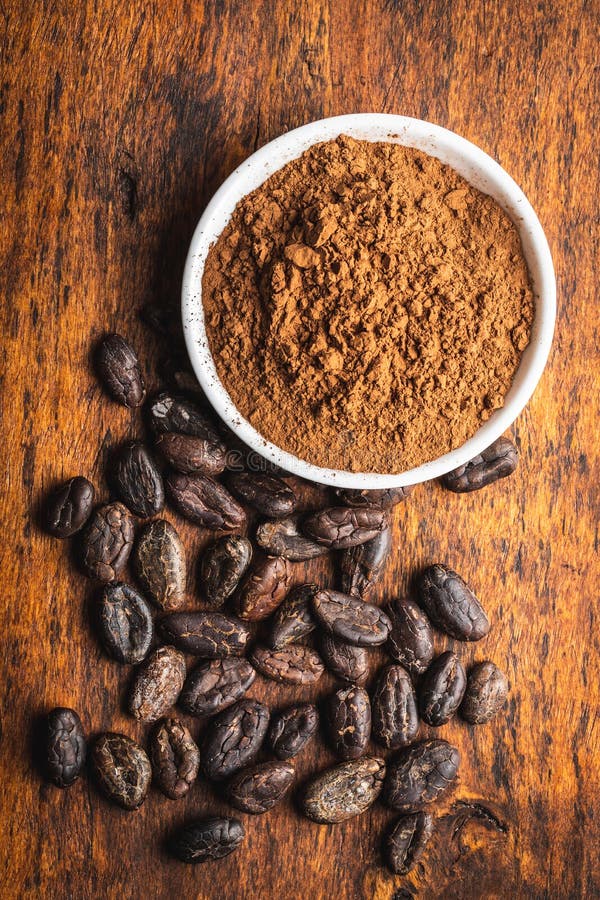Roasted Cocoa Beans and Cocoa Powder in Bowl Stock Photo - Image of ...