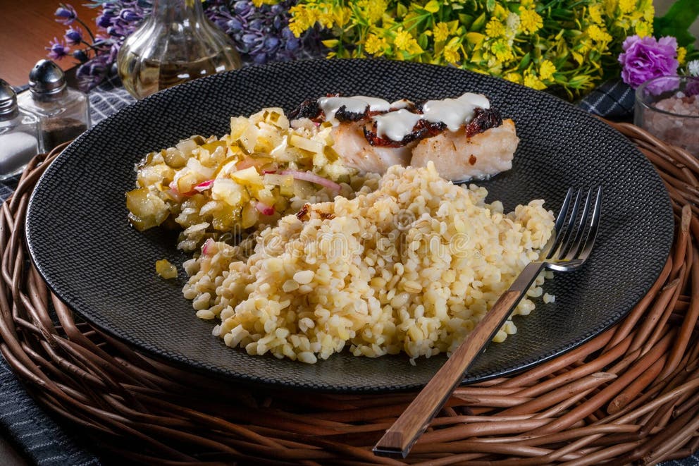 Roasted Cod Fish with Bulgur Stock Image - Image of eating, portion ...