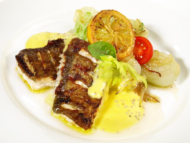 Roasted Cod Fish with Sauce Hollandaise Stock Image - Image of grill ...