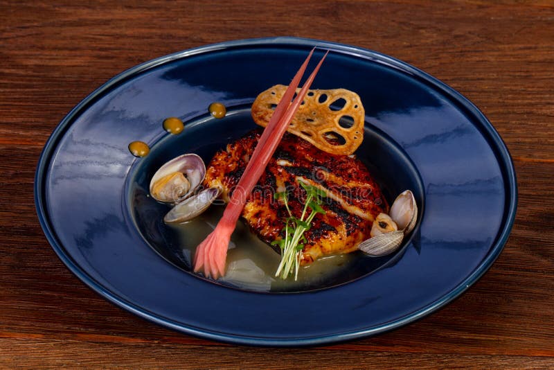 Roasted Cod Fish with Scallops Stock Image - Image of grilled, lemon ...