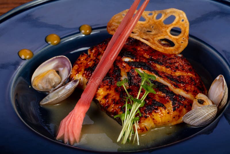 Roasted Cod Fish with Scallops Stock Image - Image of prepared, filet ...