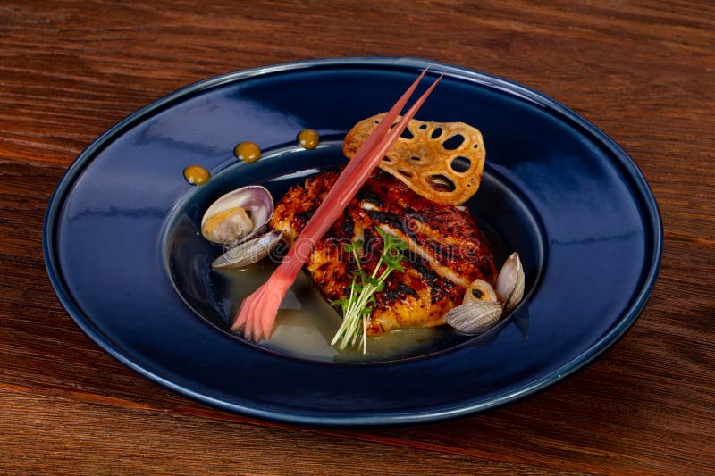Roasted Cod Fish with Scallops Stock Image - Image of garnish, lunch ...