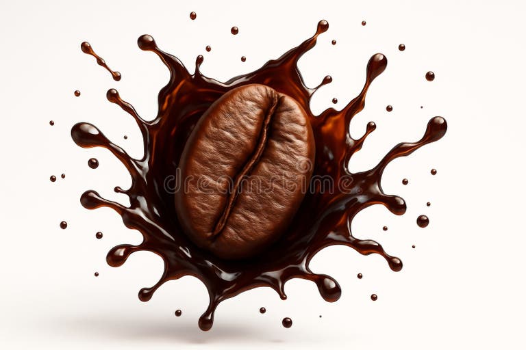 Roasted Coffee Bean Splashing with Liquid Coffee on a White Background ...