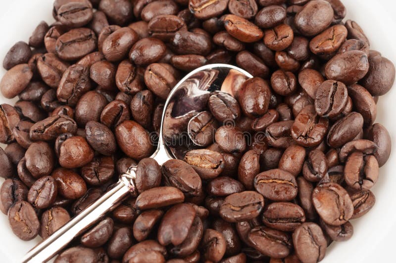 Roasted Coffee Bean and Tea Spoon Stock Image - Image of bean, backdrop ...