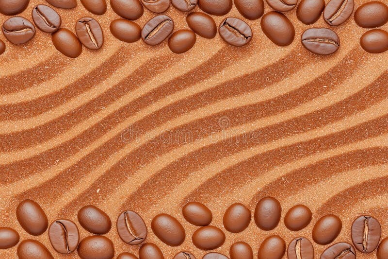 Roasted Coffee Beans Arranged on Top and Bottom Edges, Framing Wavy ...
