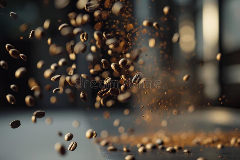 Roasted Coffee Beans Captured in Midair, Creating an Energetic and ...