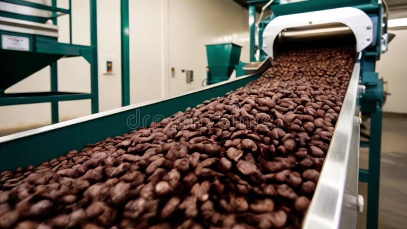 Roasted Coffee Beans on a Conveyor Belt in a Coffee Processing Facility ...