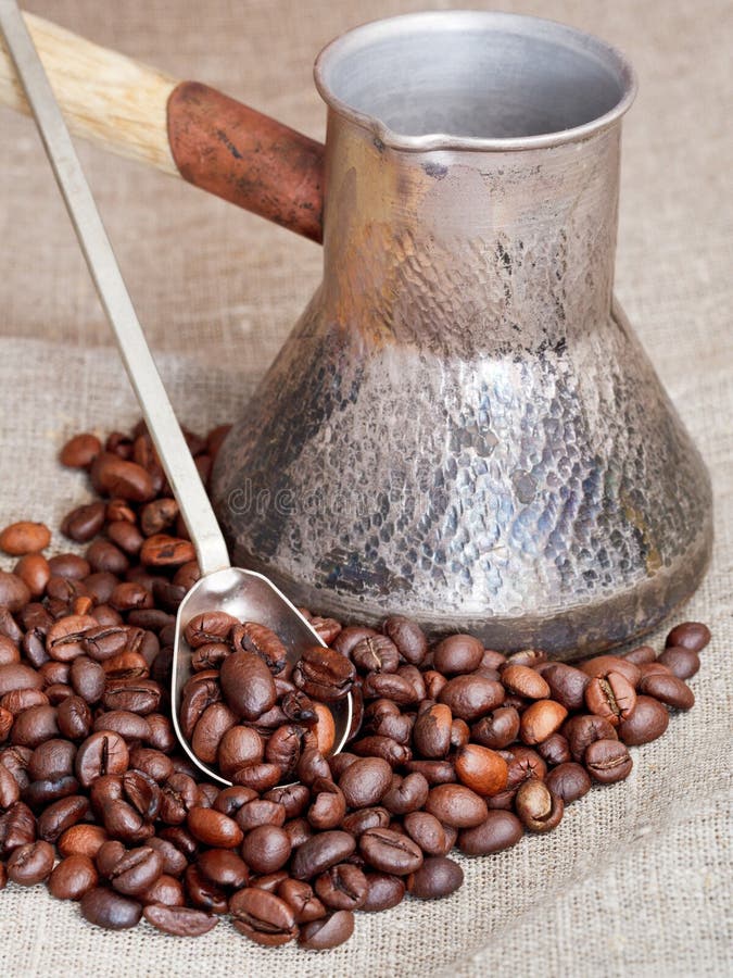 Roasted Coffee Beans and Copper Pot Stock Image - Image of beans, cafe ...