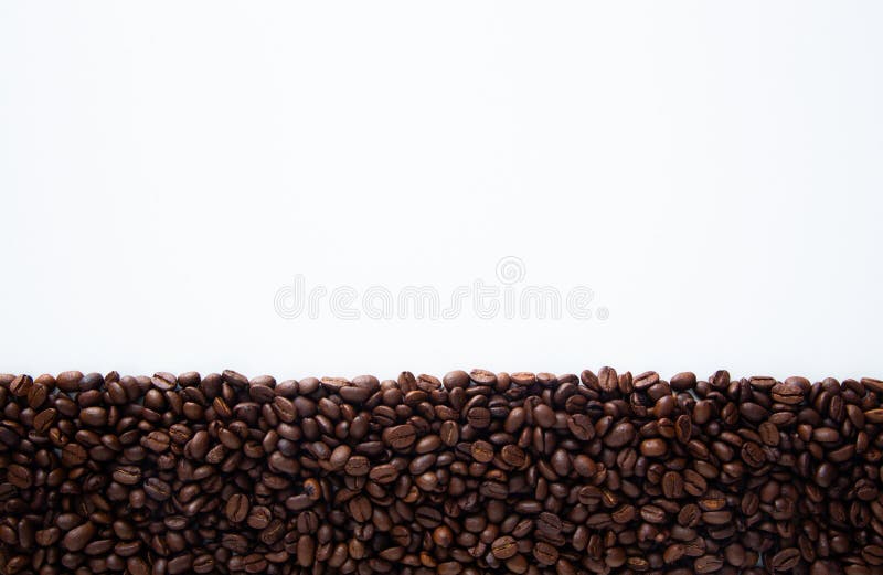 Roasted Coffee Beans Creating Bottom Border on White Background Stock ...