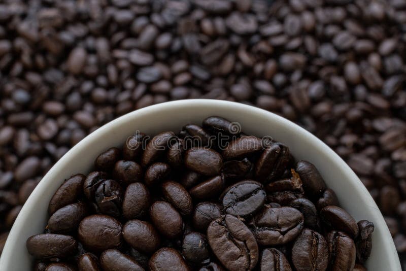 Roasted Coffee Beans in Cup on Bottom Side of Frame. Stock Photo ...