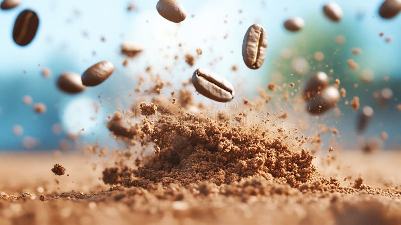 Roasted Coffee Beans Exploding from Ground Coffee Stock Illustration ...