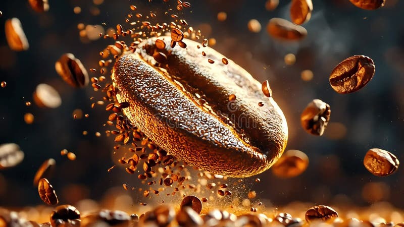 Roasted Coffee Beans Falling on a Bed of Beans with a Shallow Depth of ...