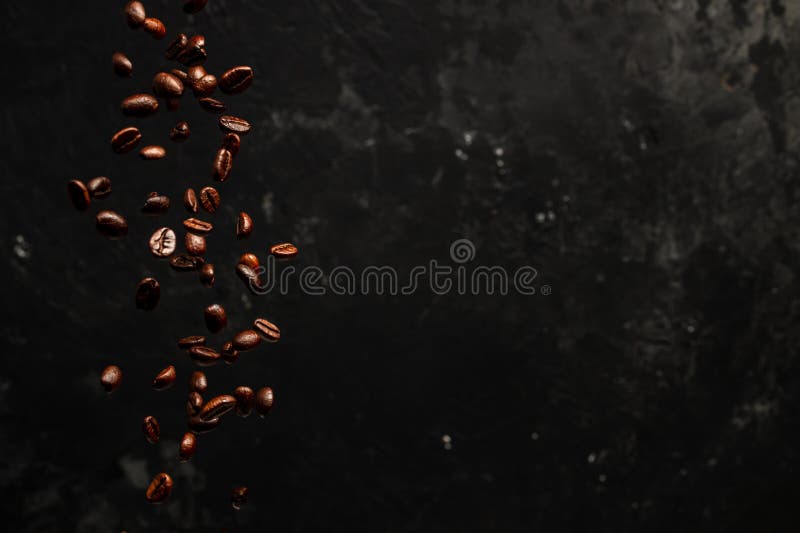 Roasted Coffee Beans Falling on Black Background, Concept for Coffee ...