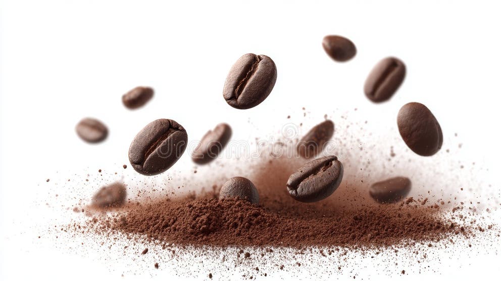 Roasted Coffee Beans Falling and Creating an Explosion Effect on Ground ...