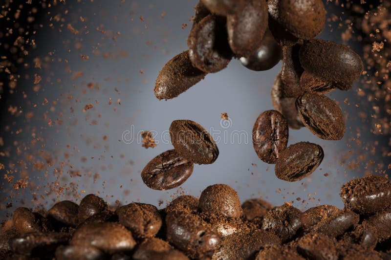 Roasted Coffee Beans Falling Down Stock Photo - Image of energy ...