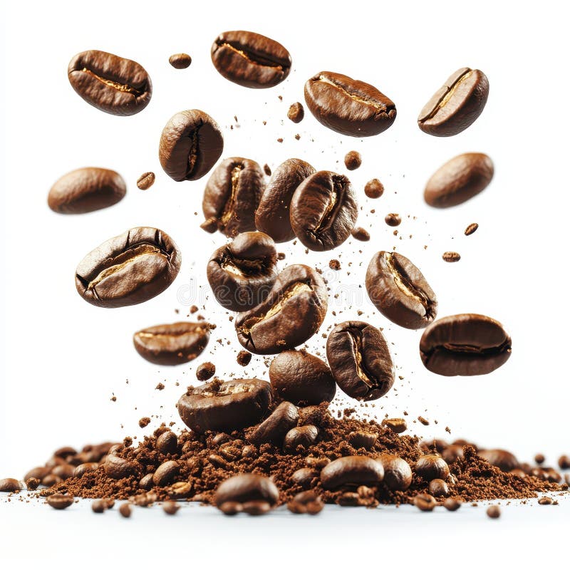 Roasted Coffee Beans Falling into Ground Coffee Stock Illustration ...