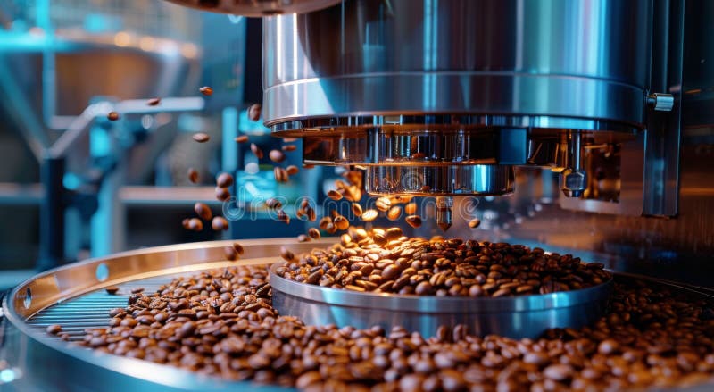 Roasted Coffee Beans Falling into Industrial Sorting Machine Stock ...