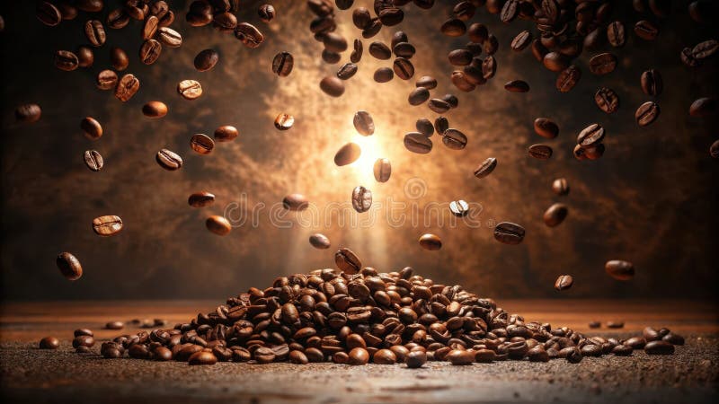 Roasted Coffee Beans Falling Onto a Pile, a Dark and Dramatic Image of ...