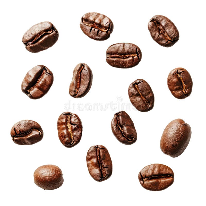 Roasted Coffee Beans Floating and Falling on White Background Stock ...