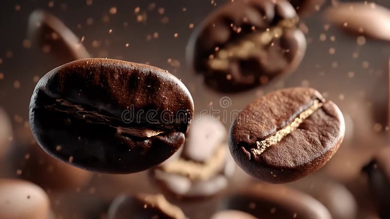 Roasted Coffee Beans Floating with Ground Dust Stock Footage - Video of ...