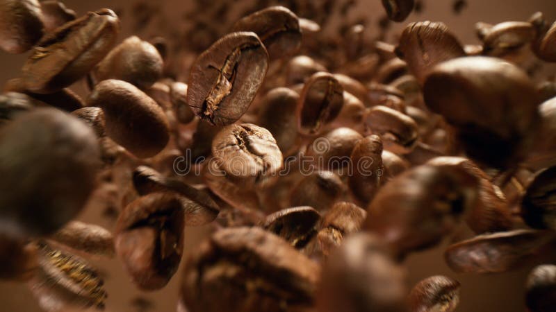 Roasted Coffee Beans Flying in the Air Stock Photo - Image of closeup ...