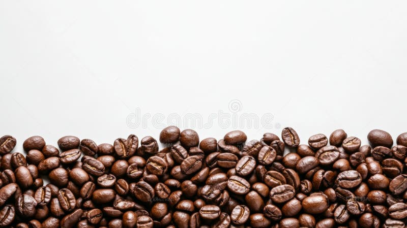 Roasted Coffee Beans Forming a Bottom Border on White Background Stock ...