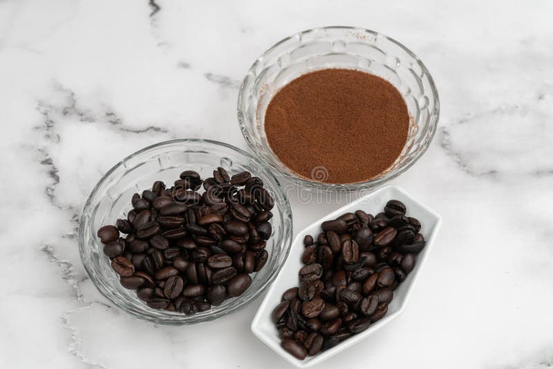 Roasted Coffee Beans and Ground Coffee Powder Stock Image - Image of ...