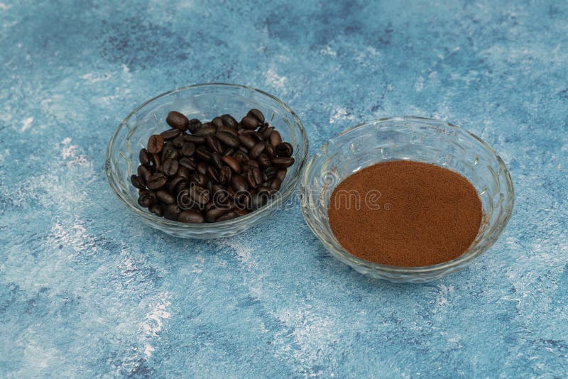 Roasted Coffee Beans and Ground Coffee Powder Stock Photo - Image of ...