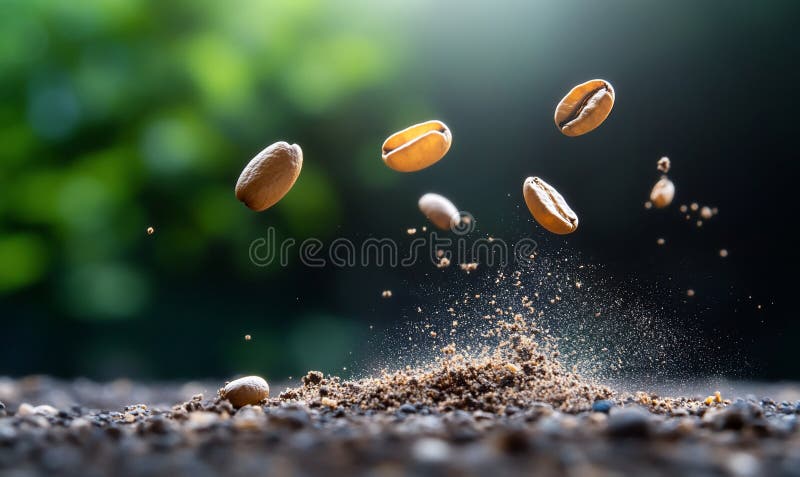 Roasted Coffee Beans Levitate Above Ground Stock Illustration ...