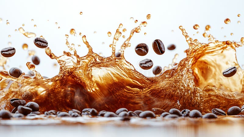 Roasted Coffee Beans in Mid-air with a Powerful Splash of Coffee. AI ...