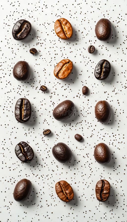 Roasted Coffee Beans Mix, Overhead View on White, Minimal Design ...