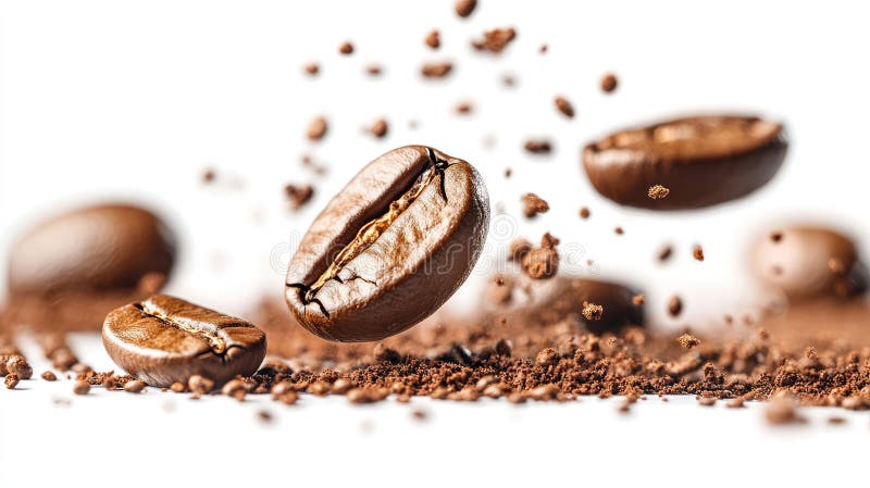 Coffee Bean in Motion with Coffee Grounds Stock Illustration ...