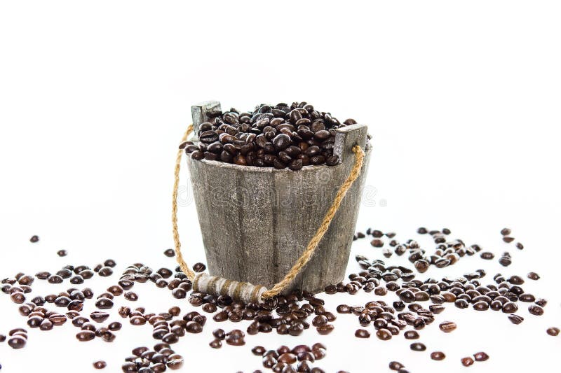 Roasted Coffee Beans in Old Wooden Buckets Stock Image - Image of grain ...