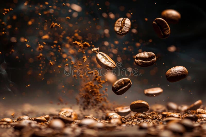 Roasted Coffee Beans and Powder Falling Down in Super Slow Motion Stock ...