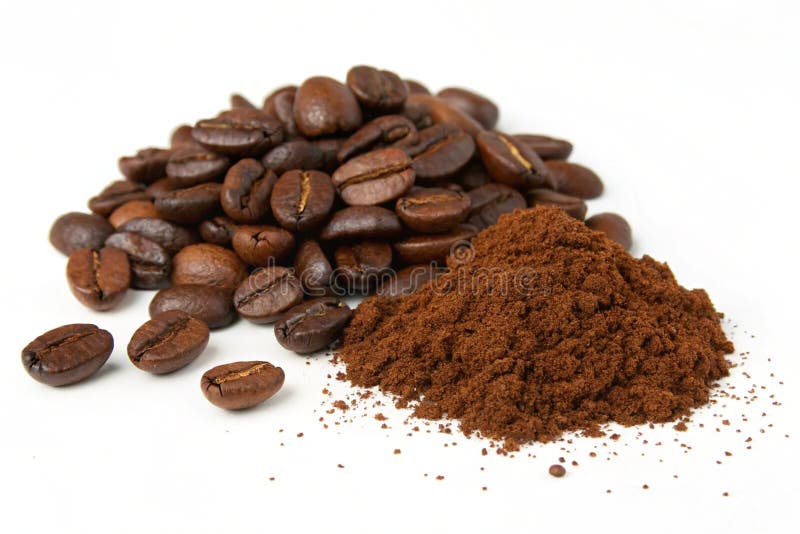 Roasted Coffee Beans and Powder on White Background Stock Illustration ...