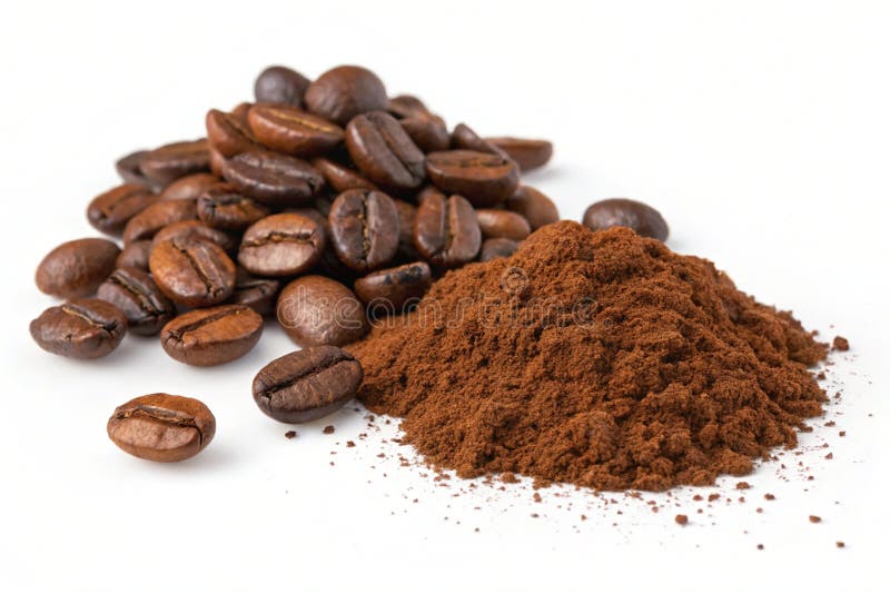Roasted Coffee Beans and Powder on White Background Stock Illustration ...