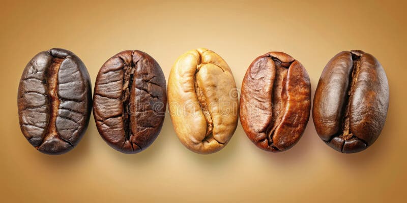 Roasted Coffee Beans in a Row Showing Variations in Color and Roast ...