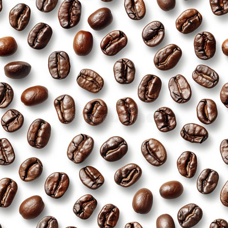 Roasted Coffee Beans Seamless Pattern on White, Aromatic Background ...