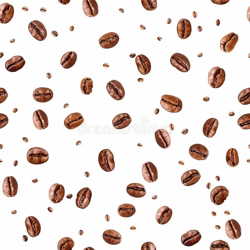 Roasted Coffee Beans Seamless Pattern on White Background ...