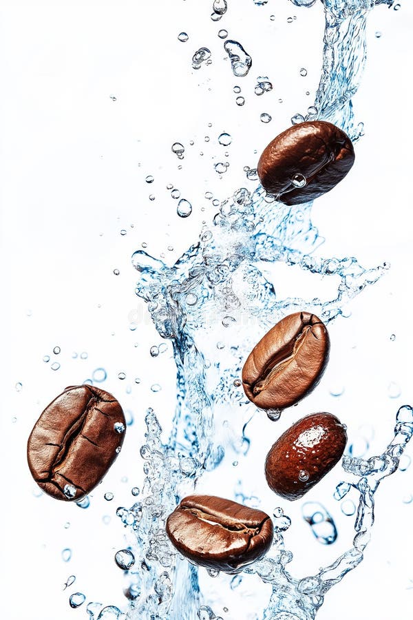 Roasted Coffee Beans Splashing into Clean Water Stock Illustration ...